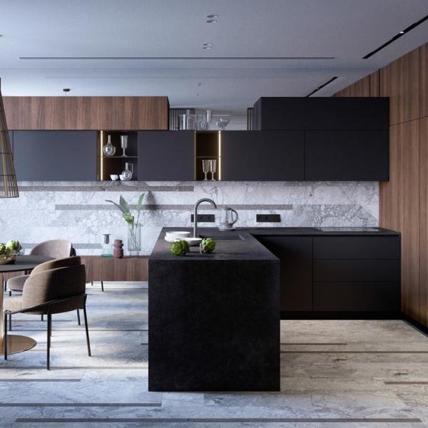 Quality Modern Style 6mm PVC Kitchen Cabinets Dining Room Glossy Wood for sale