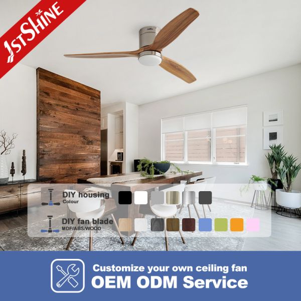 Quality TUYA App-Controlled 2 IN 1 LED Light Ceiling Fan Low Ceiling Solid Wood Blades for sale