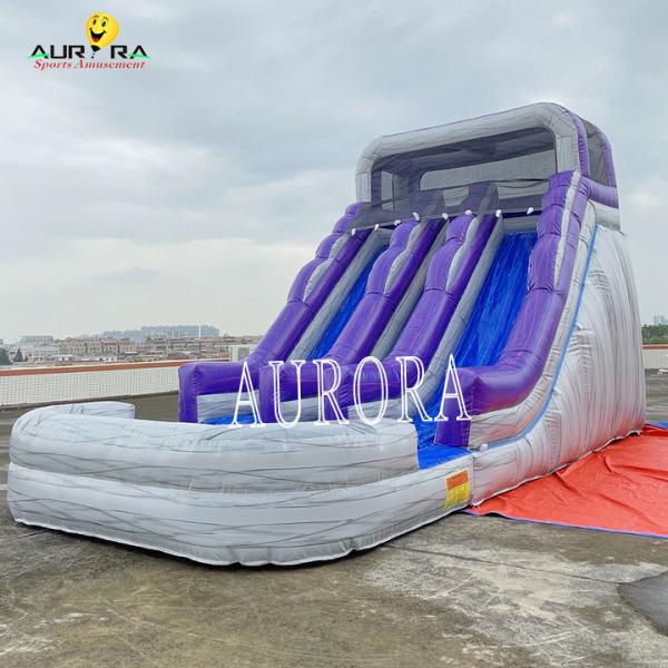 Quality Custom Purple Gray Inflatable Water Slide With Climbing Wall For Adventure for sale