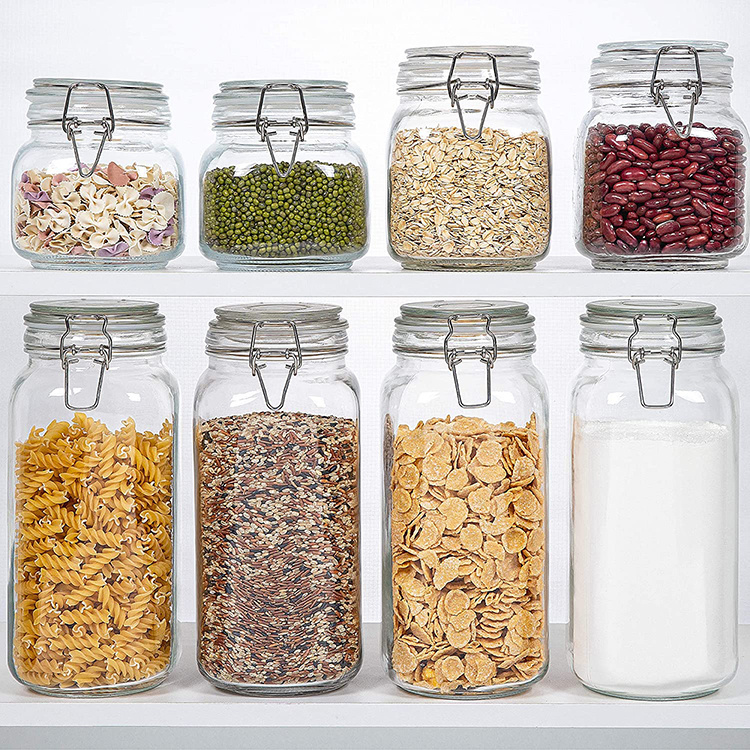 Factory Price 500ml 1L Square Kitchen Glass Jars Packing Jars Flip Lid Glass Jars