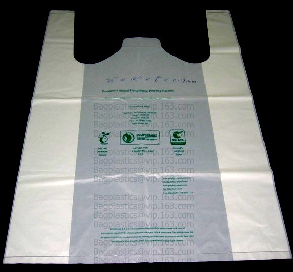 Quality Starch Biodegradable T Shirt Bags Made Of PLA PBAT, 100% Biodegradable & Compostable,T-Shirt Shopping Bags, DOLLAR STORE for sale