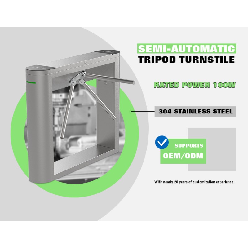 CW321 Semi-Automatic Tripod Turnstile Gate front view showing stainless steel construction and tripod mechanism