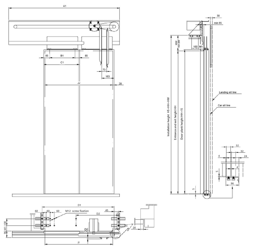 Elevator Door Mechanism Two Panel Side