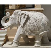 Quality Factory Supply Outdoor Handmade White Marble elephant Sculpture Hand Carved for sale