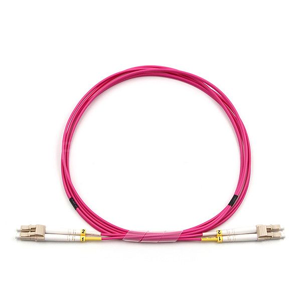 Quality LC UPC To LC UPC Fiber Optic Patch Cable Duplex OM4 Multimode OFNR 2.0mm Magenta for sale