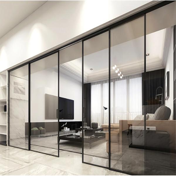 Quality SKATE Aluminium Narrow Frame Glass Double Sliding Doors With Rolling Pull for sale