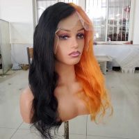 Quality Black Ginger Long Human Hair Lace Wig Water Wave Body 13x4 Frontal for sale