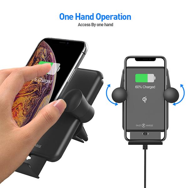 Quality ABS 10W Car Mount Qi Wireless Charger FCC With Air Vent Clip for sale