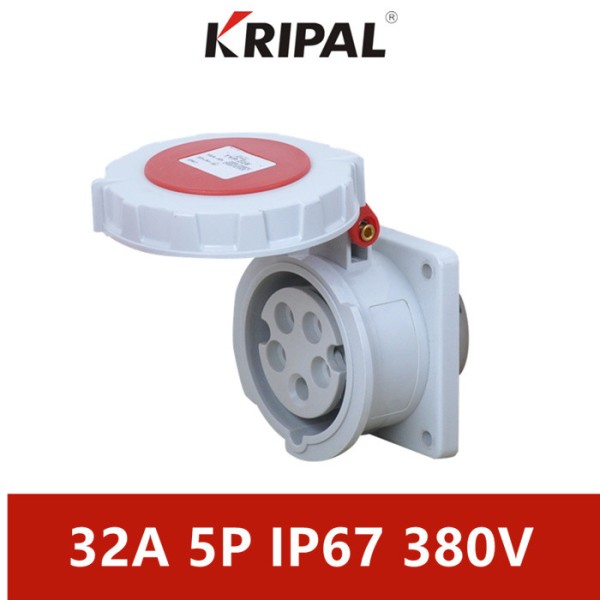 Quality 5P 32A IP67 Flange Size Panel Mounted Socket With Thread Lock for sale