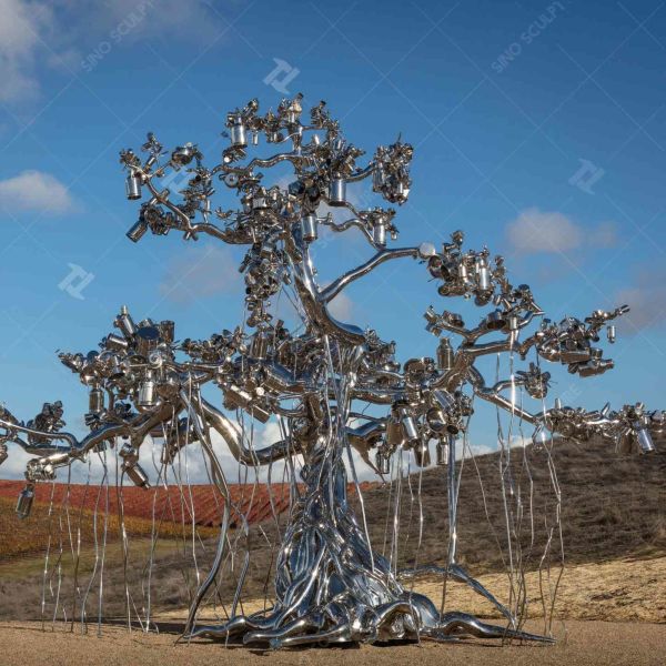 Quality 7.6m High Mirror Polished Stainless Steel People Tree Sculpture for sale