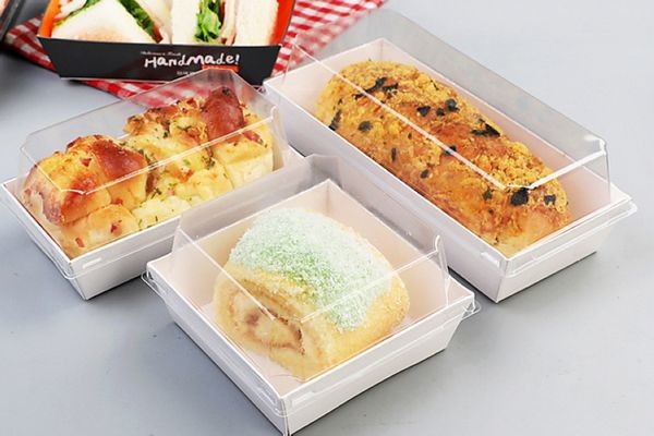 Quality Baking Foods Paper Takeaway Containers With Plastic Lids Customized Logo for sale