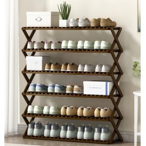 Quality Living Room Furniture Bamboo Shoe Rack Storage Folding Flower Multi-layer Shelf for sale