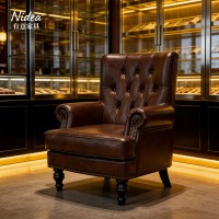 Quality Vintage Brown Leather Chesterfield High Back Chair Classic Tufted Single for sale