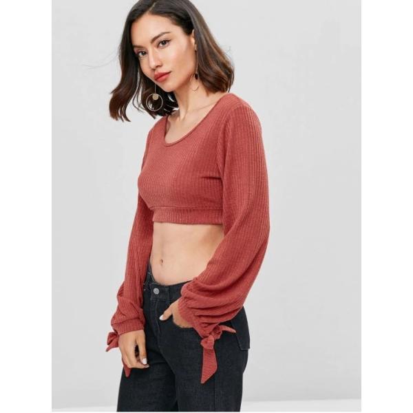 Quality Open Back Knotted Cut Out Long Sleeve Knit Top Women for sale