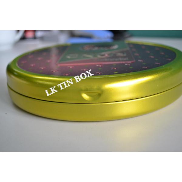 Quality Printed Ferrero Chocolate Round Tin Box With Embossing And Wire Hinge for sale