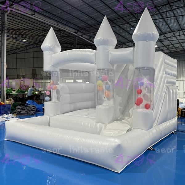 Quality Inflatable Moonwalk Wedding Bounce Castle White Jumping Castle With Water Slide for sale