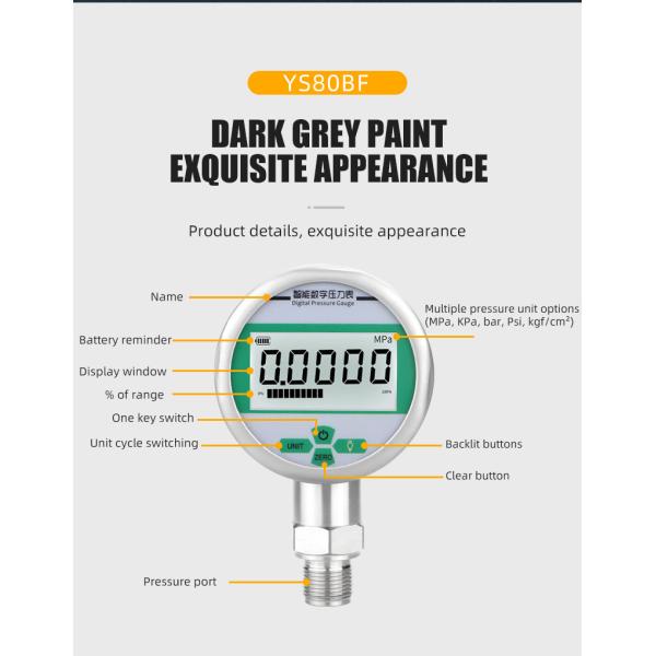 Quality Stainless Steel 304 LCD Digital Pressure Gauge with High Precision and 0.5% for sale