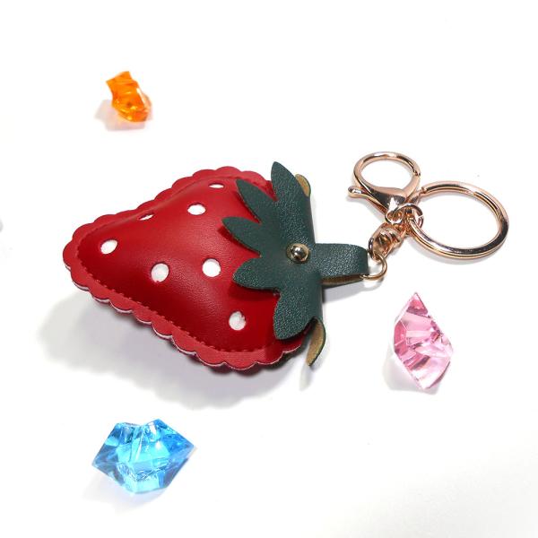 Quality Handmade Strawberry Leather Keychain CE Certification With Embossed Logo for sale