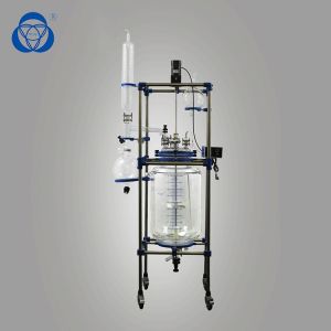 Quality Motor Driven Jacketed Glass Reactor Vessel Double Layer Electric Agitator for sale