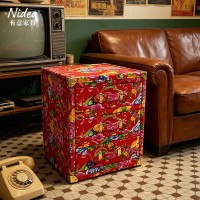 Quality 3-Drawer Nightstand Decorative Chinese Vintage Floral Fabric Storage Cabinet for sale