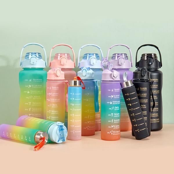 Quality Summer Gradient Motivational 3 In 1 Water Bottle Set Leak Proof Water Bottle 40 for sale