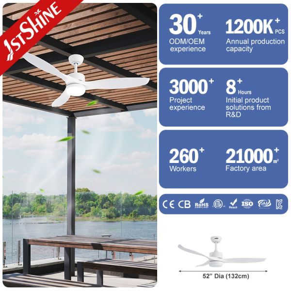 Quality Waterproof Outdoor Ceiling Fan with 3 Plastic Blades and White LED Light for sale