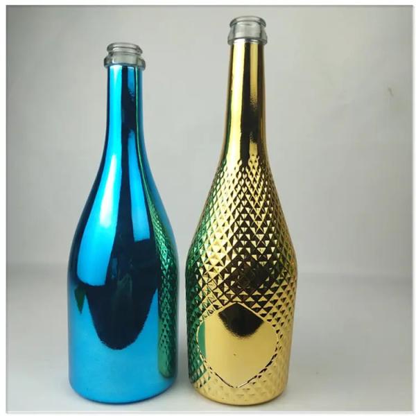 Quality Custom Glass Bottle Round 750ml Empty Gold Plated Champagne Bottle for sale
