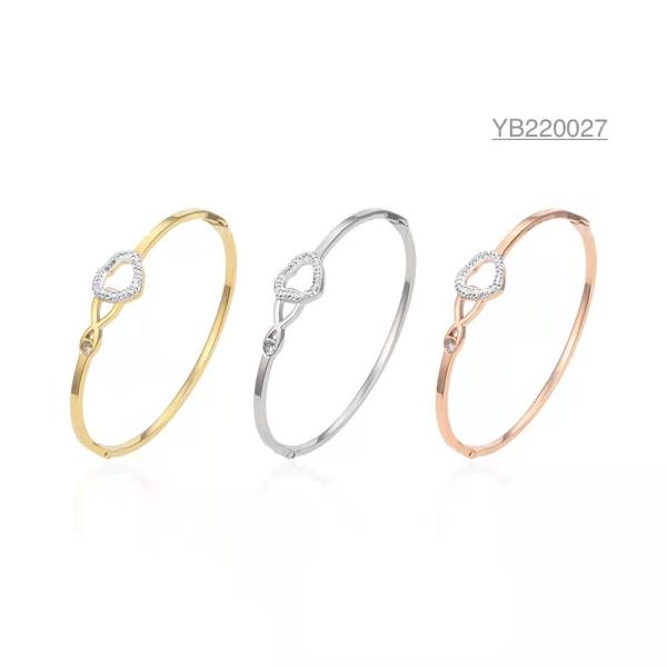 Quality Birthday Gift Gold Bracelets Solid Adjustable Size Rhinestone Love Heart bangles for sale