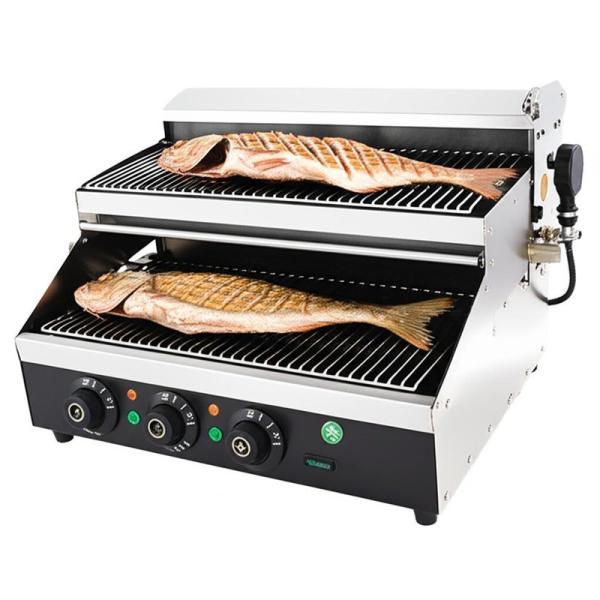 Quality Commercial electric fish grill with Double-layer 4 compartments 4 fish at a time for sale