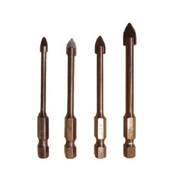 Quality 1/4" Quick Change Hex Shank Glass Drill Bits with Sandblasted Cross Tipped for sale