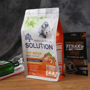 Quality Aluminum Foil Laminated 60mic Fish Food Packaging Flat Bottom Dog Treat Packages for sale