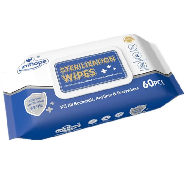 Quality Adults' Choice 60pcs Unihope Sterilization Wipes Kills 99.9% of Bacteria No Flavor Added for sale
