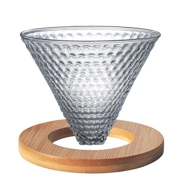 Quality Home V Glass Pour over Coffee Maker Set with Bamboo Stand Dripper Country Design Style for sale