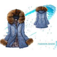 Quality 2020 Fur Collar Denim Jacket Winter Waterproof Thick Cotton-padded Hooded Jeans for sale