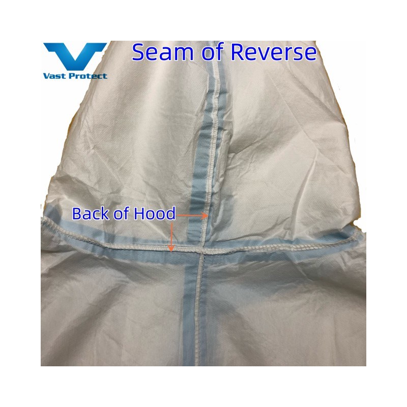 Hooded Breathable Disposable White with Blue Tape Micro Film Suit