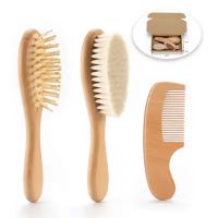 Quality Customized LOGO Baby Brush And Comb Set Wooden Baby Hair Brush With Goat Bristle for sale