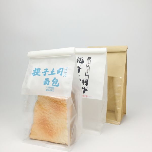 Quality Custom Size and Printing Paper Bread Bag Brown Baguette Kraft Paper Pouch French Bakery Take Away Bread Bags With Window for sale