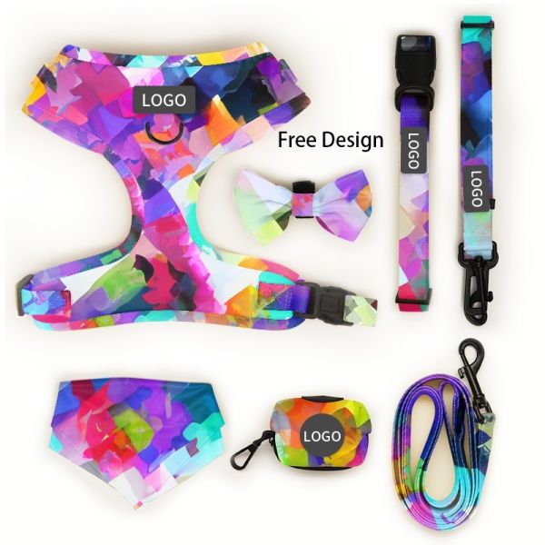 Quality Custom Logo Print Pattern Personalized Pet Harness Set with Bowknot Decoration for sale