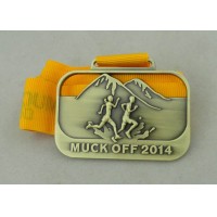 Quality 3D Die Casting Running Ribbon Medals For 2014 Muck Off And Antique Brass Plating for sale