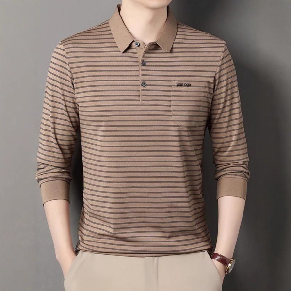 Quality Manufacturer Custom Striped Casual Fashion Lapel Long-sleeved Polo Shirt High Quality Men Clothing Low Moq Autumn Men's Shirt for sale