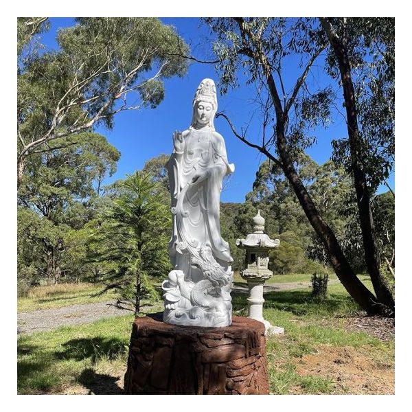 Quality Outdoor Garden Decoration Large Natural Stone Marble Kuan Yin Statue Buddha Guanyin Statue Sculpture For Sale for sale