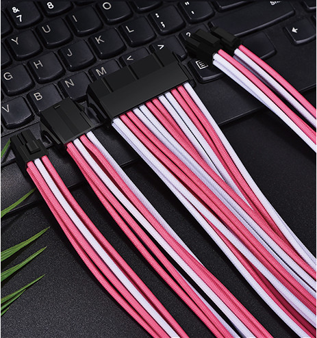 Quality Power Supply braided Sleeved extension cable kit psu cable kit white&pink 18awg for sale
