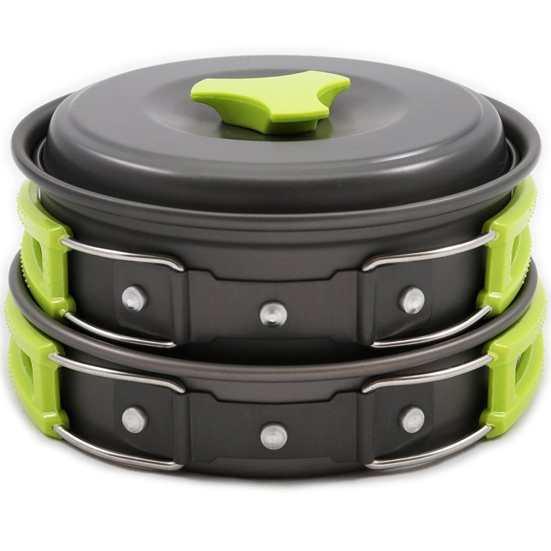 Outdoor Camping Cookware Mess Kit Aluminum Cooking Pot Frying Pan Set