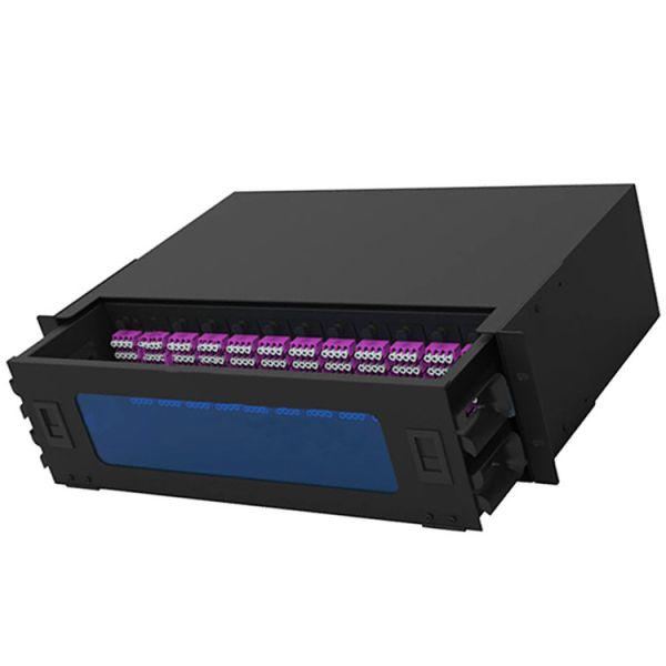 Quality 144 Fibers 19 Inch 1U MPO MTP Patch Panels Aqua Blue Optical Fiber Patch Panel for sale