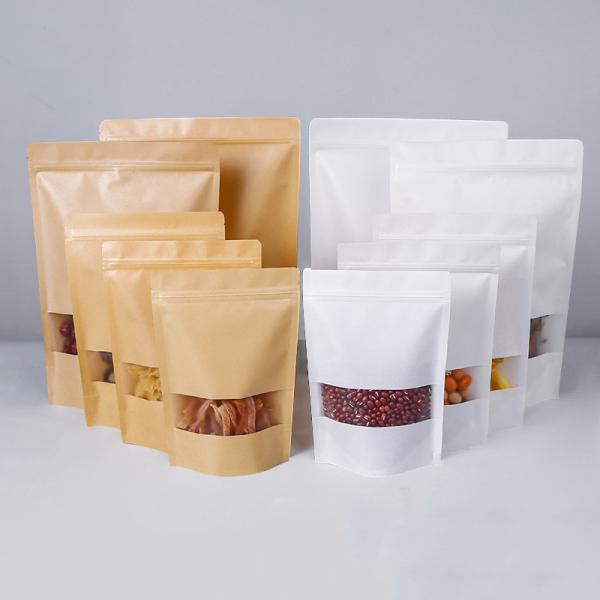 Quality Kraft Stand Up Zipper Lock Paper Food Pouches Bag With Transparent Window for sale