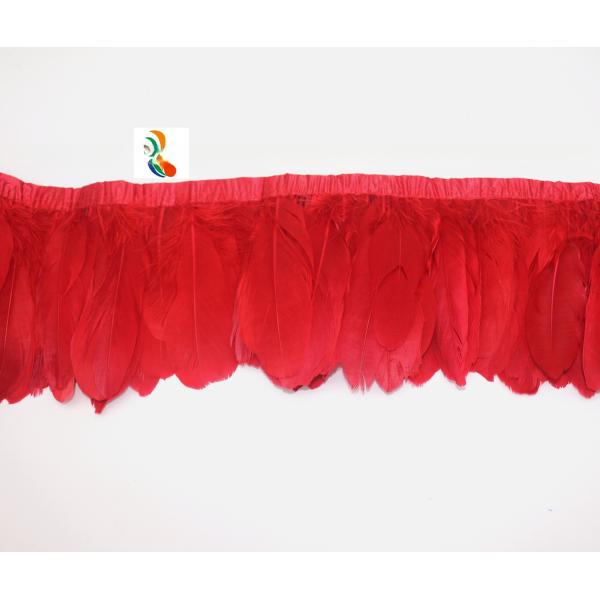 Quality Dress Decoration Goose Feather Fringe Trim with Satin Ribbon Tapes and Dyed for sale
