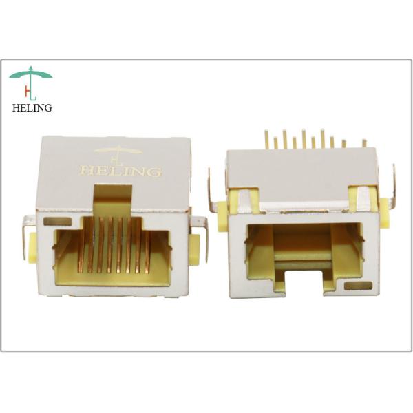 Quality Tab Up Shielded Overhangs RJ45 Board Mount Connector Through Hole PCB Mounting for sale