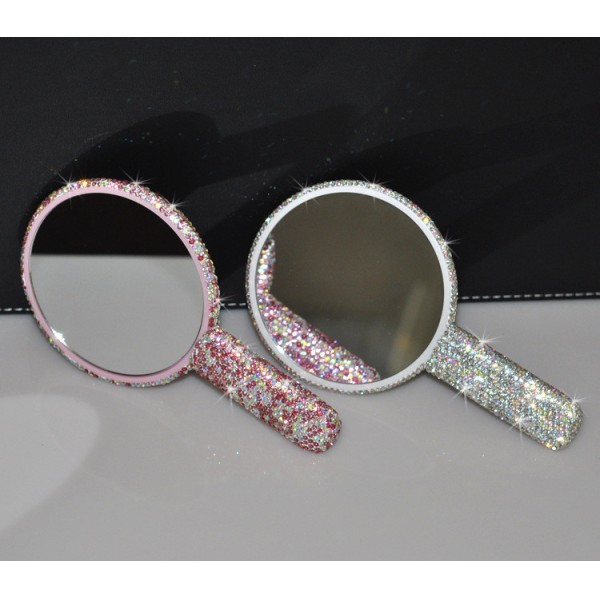 Quality Light Pink Circle Rhinestone Mirror for On-the-Go Touch Ups and Makeup for sale