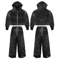 Quality Custom Heavyweight Acid Wash Flared Sweatpants and Hoodie Sets Men Embroidery for sale