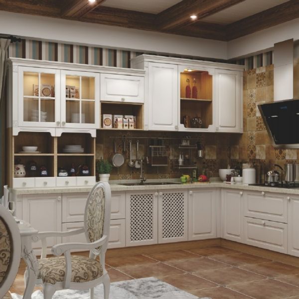 Quality Wooden Floor To Ceiling Traditional White Kitchen Cabinets Classical Carcasses OEM for sale
